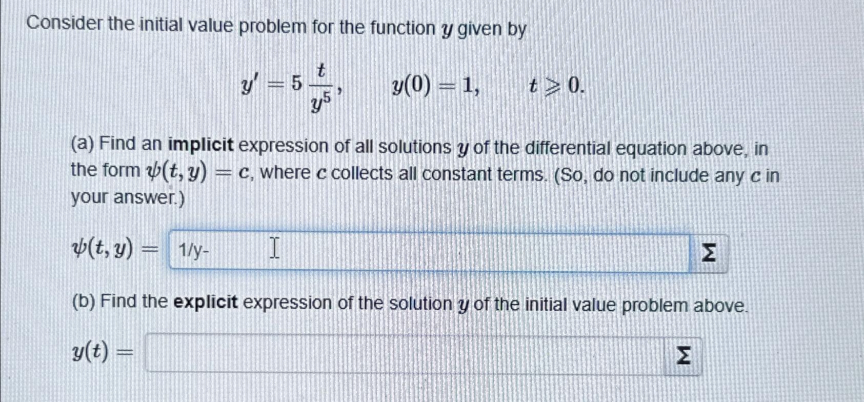 Solved Consider the initial value problem for the function y | Chegg.com
