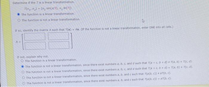 Solved Determine if the T is a linear transformation. | Chegg.com