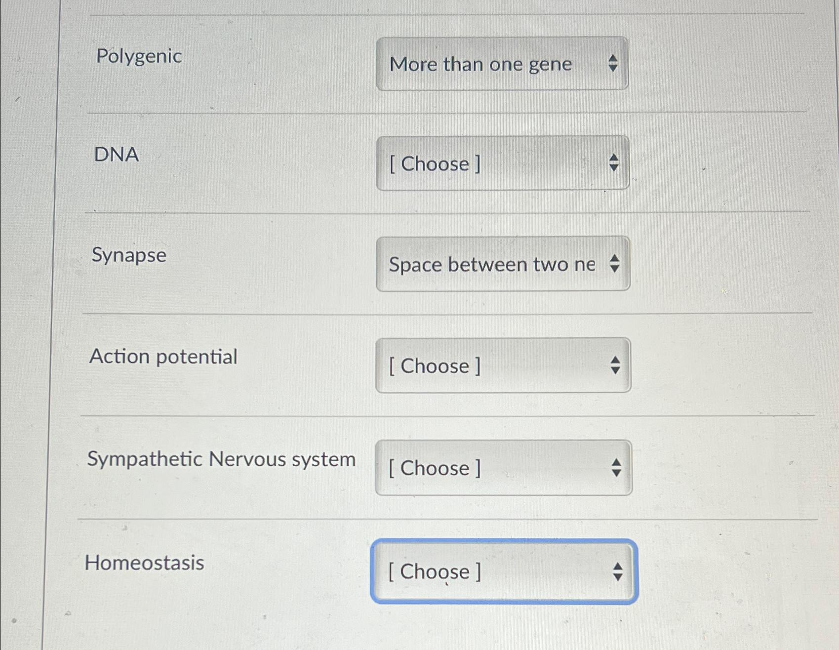 Solved PolygenicDNASynapseAction potentialSympathetic | Chegg.com