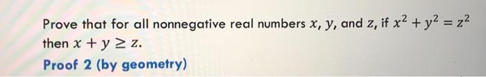 Solved Prove that for all nonnegative real numbers x,y, and | Chegg.com