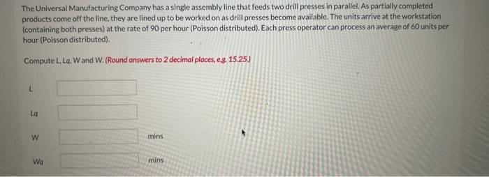 Solved The Universal Manufacturing Company has a single | Chegg.com