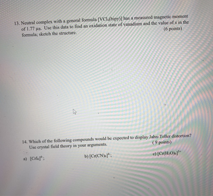Solved 13. Neutral complex with a general formula | Chegg.com