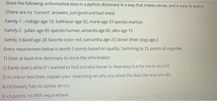 Solved Store the following unformatted data in a python | Chegg.com