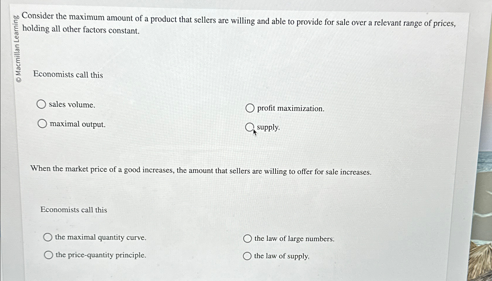 Solved ?aa ﻿Consider the maximum amount of a product that | Chegg.com