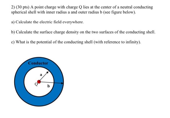 Solved 2) (30 pts) A point charge with charge Q lies at the | Chegg.com