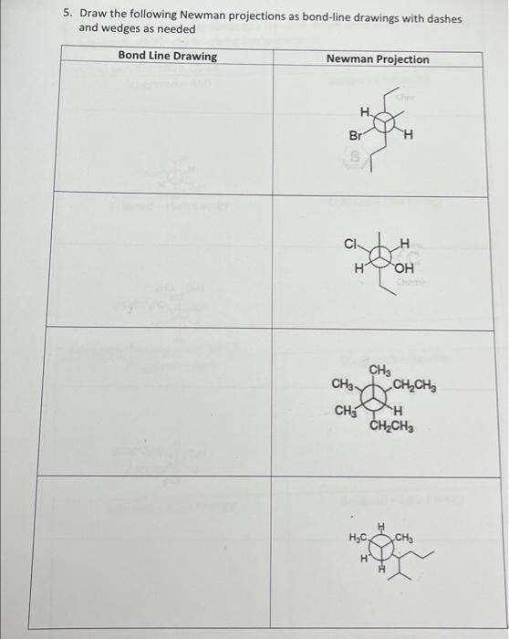 Solved 5. Draw the following Newman projections as bond-line | Chegg.com