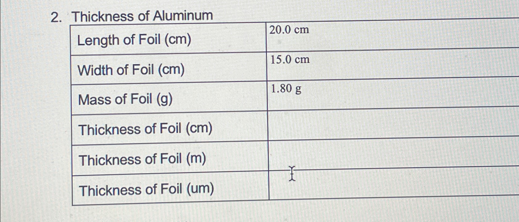 Solved how to find thickness of a sheet of foil with the | Chegg.com