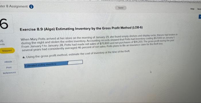 Solved Exercise 8.9 (Algo) Estimating Inventory by the Gross | Chegg.com