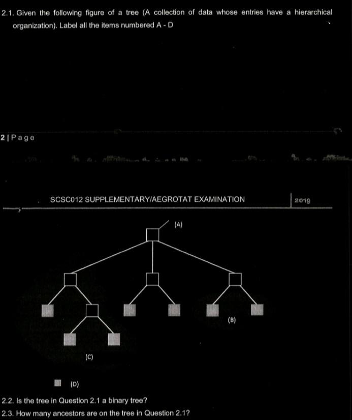 2.1. Given the following figure of a tree (A | Chegg.com