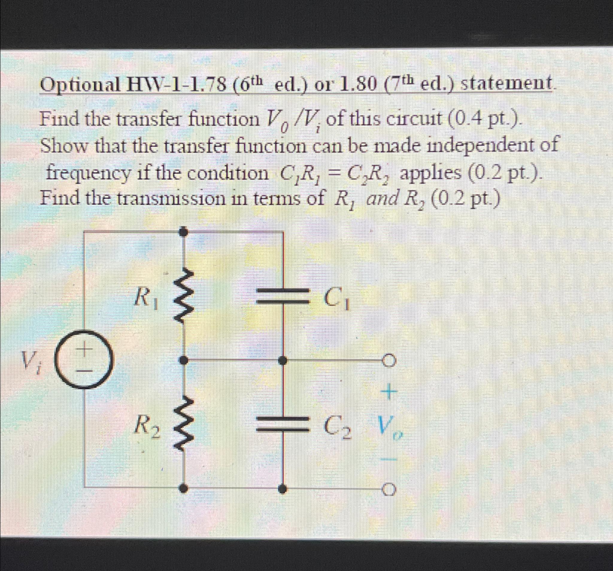 Solved Optional HW-1-1.78 ( 6th ﻿ed.) ﻿or 1.80 (7th ed.) | Chegg.com