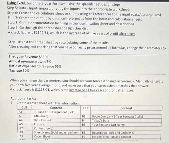 EXCEL Lab 1-Good Spreadsheet Design Goal: Create a | Chegg.com