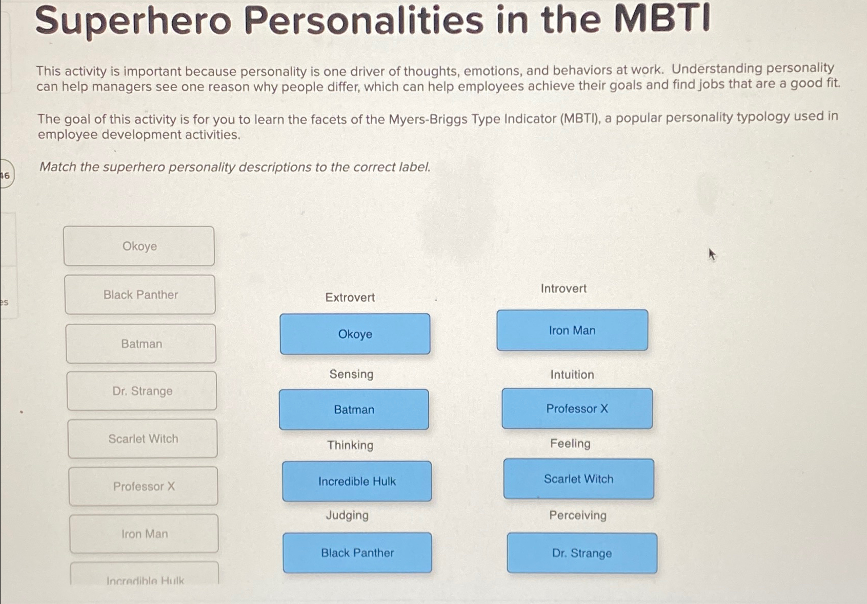Solved Superhero Personalities in the MBTIThis activity is | Chegg.com