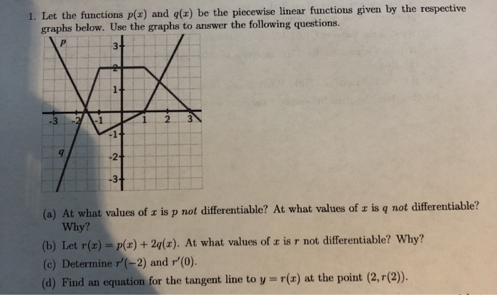 Solved 1. Let the functions p(x) and g() be the piecewise | Chegg.com