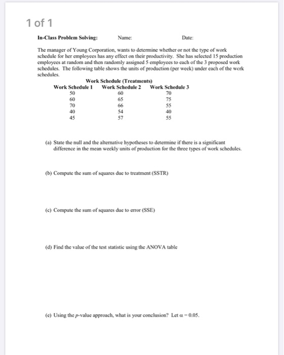 Solved 1 of 1 In-Class Problem Solving: Name: Date: The | Chegg.com