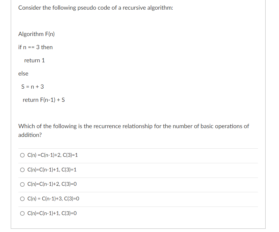 Consider the following pseudo code of a recursive | Chegg.com Consider the following pseudo code of a recursive | Chegg.com