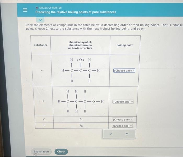 Solved Rank the elements or compounds in the table below in | Chegg.com