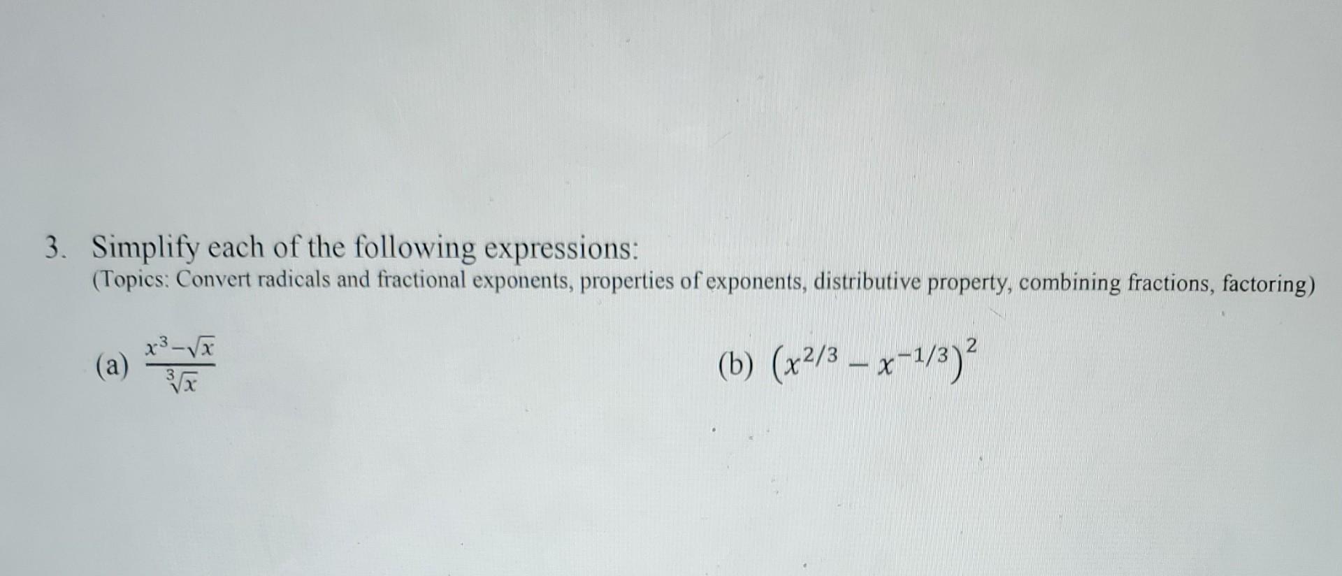 Solved 3. Simplify each of the following expressions: | Chegg.com