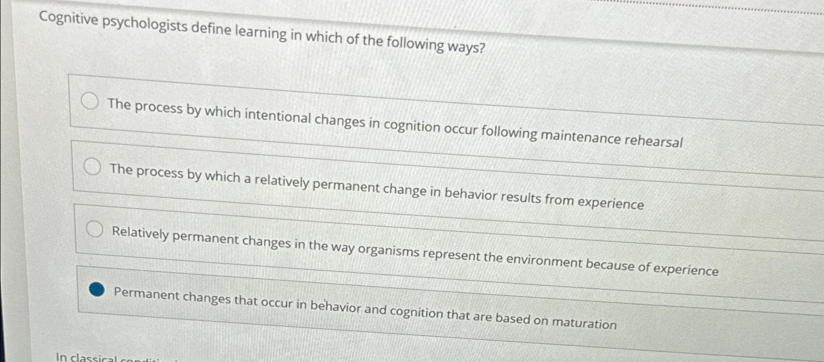 Solved Cognitive psychologists define learning in which of | Chegg.com