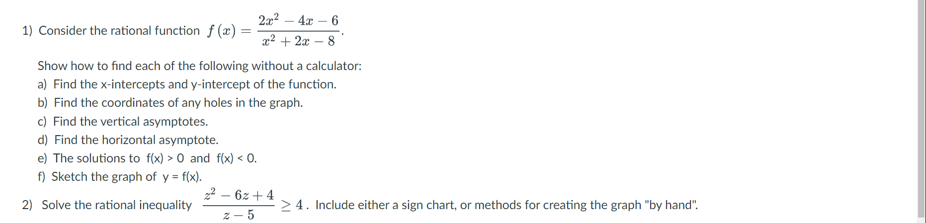 Solved Solve the rational inequality z2-6z+4z-5≥4. ﻿Include | Chegg.com