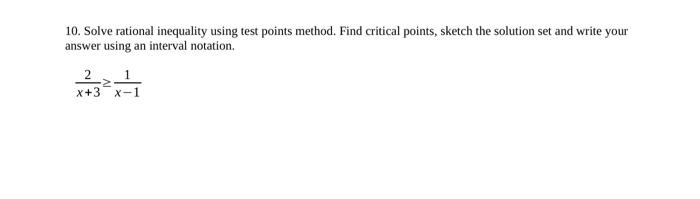 Solved 10. Solve rational inequality using test points | Chegg.com
