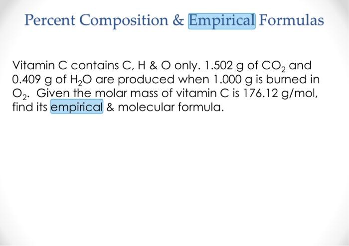 Solved Percent Composition \& Formulas Vitamin C contains | Chegg.com
