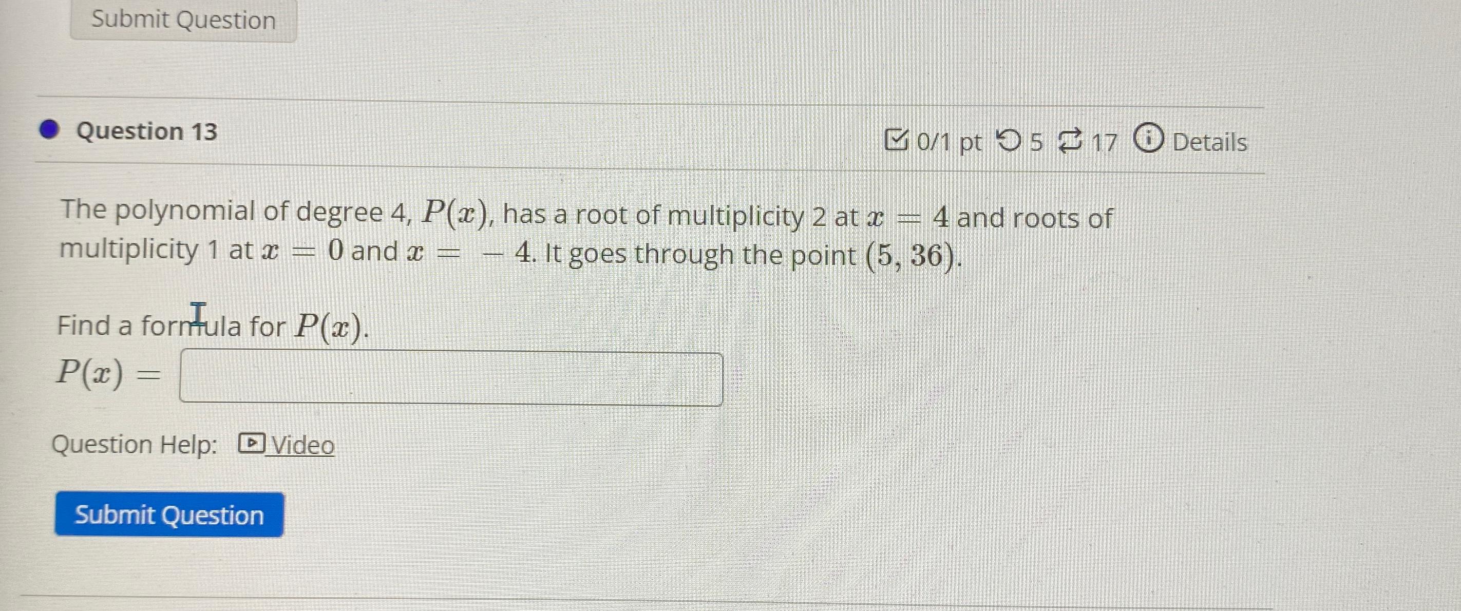 Solved Submit QuestionQuestion 1301 ﻿pt 5⇄17DetailsThe | Chegg.com