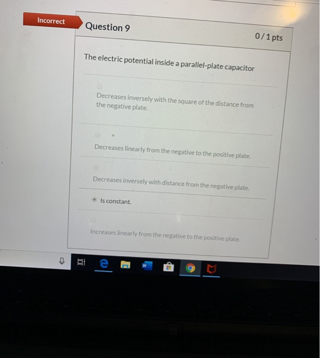 Solved 0/1pts Incorrect Question 6 The electric field inside | Chegg.com Solved 0/1pts Incorrect Question 6 The electric field inside | Chegg.com