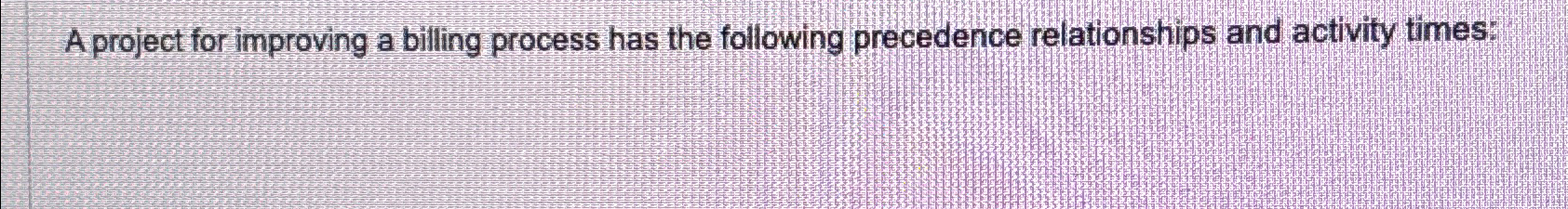 Solved A project for improving a billing process has the | Chegg.com
