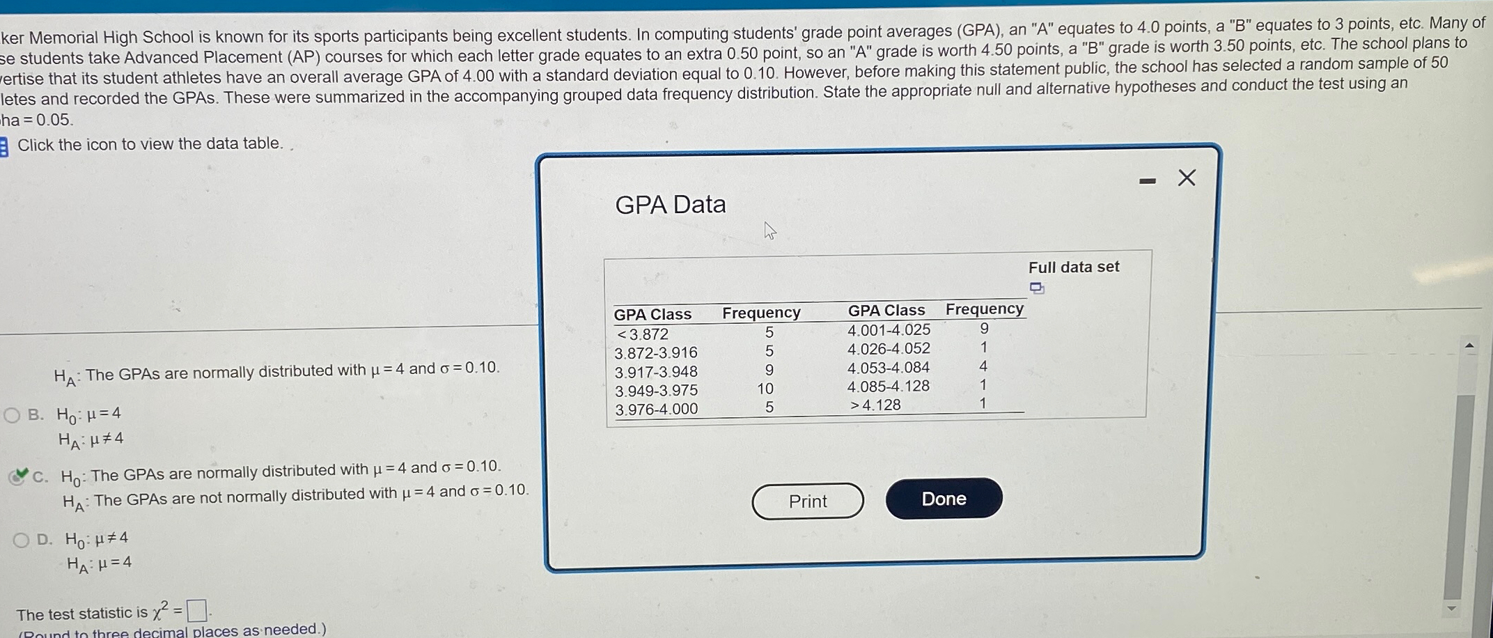 Solved ha =0.05.Click the icon to view the data table.GPA | Chegg.com