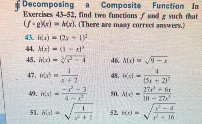 Solved Decomposing A Composite Function In Exercises 43 52