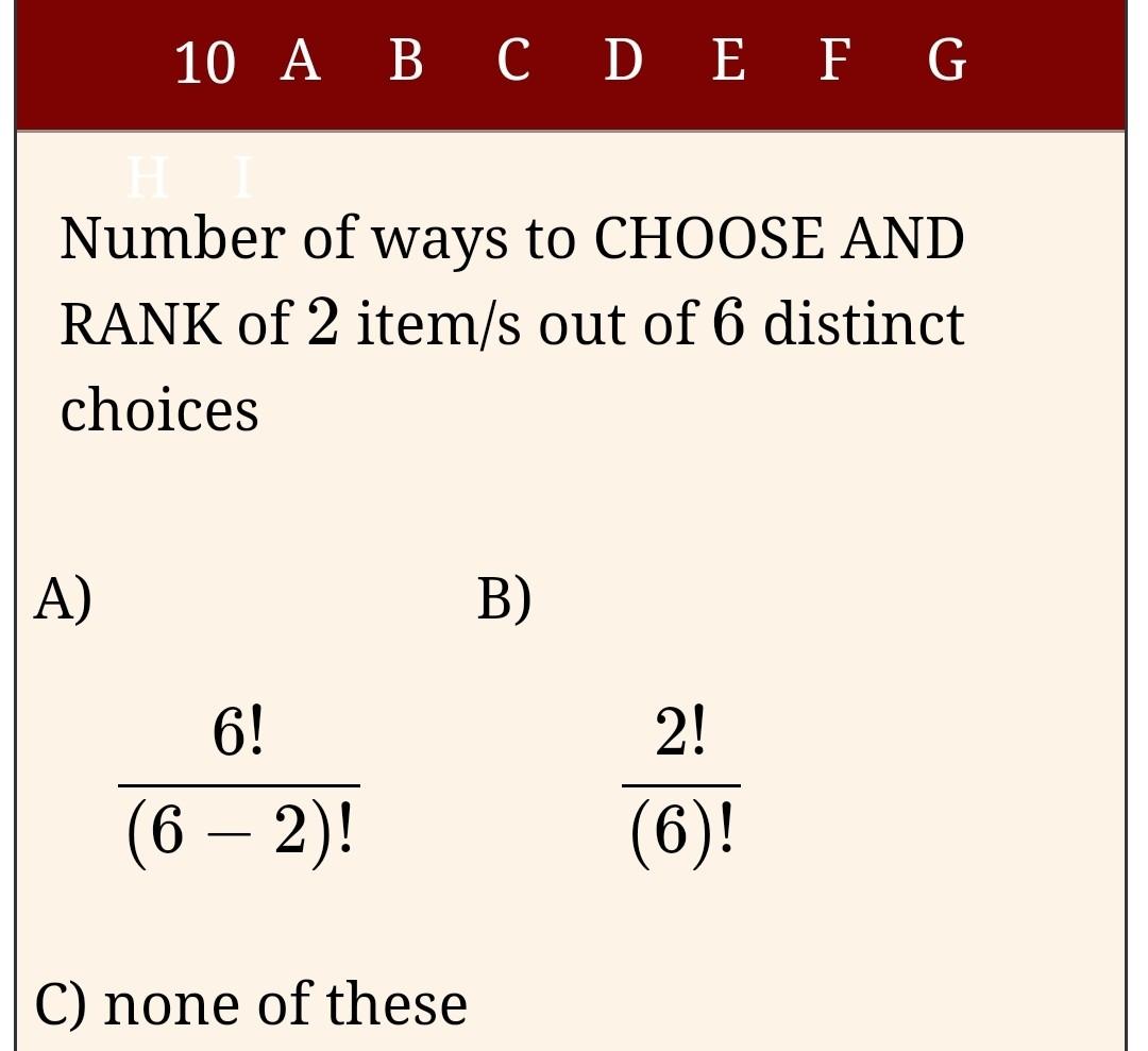 Solved Number of ways to CHOOSE AND RANK of 2 item/s out of | Chegg.com