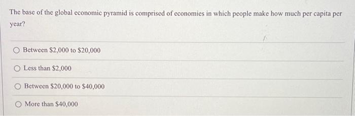 Solved The base of the global economic pyramid is comprised | Chegg.com