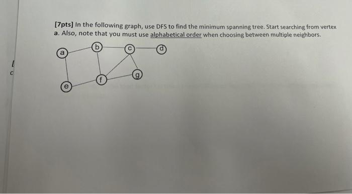 Solved [7pts] In the following graph, use DFS to find the | Chegg.com
