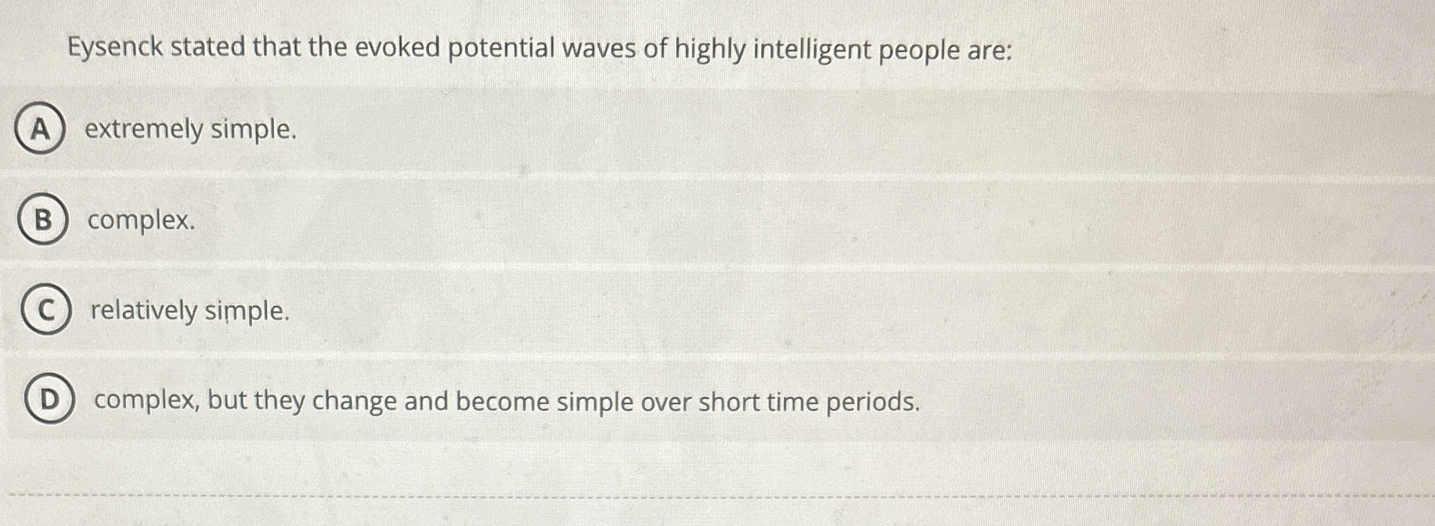 Solved Eysenck stated that the evoked potential waves of | Chegg.com
