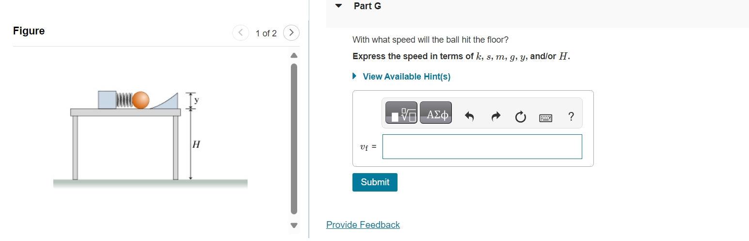 Solved Part GFigure1 ﻿of 2With what speed will the ball hit | Chegg.com