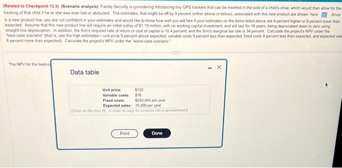 Solved (Related to Checkpoint 13.3) (Scenario analysis) | Chegg.com