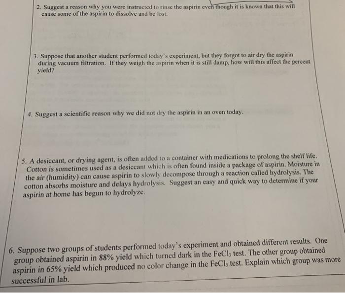 Solved 2. Suggest a reason why you were instructed to rinse | Chegg.com