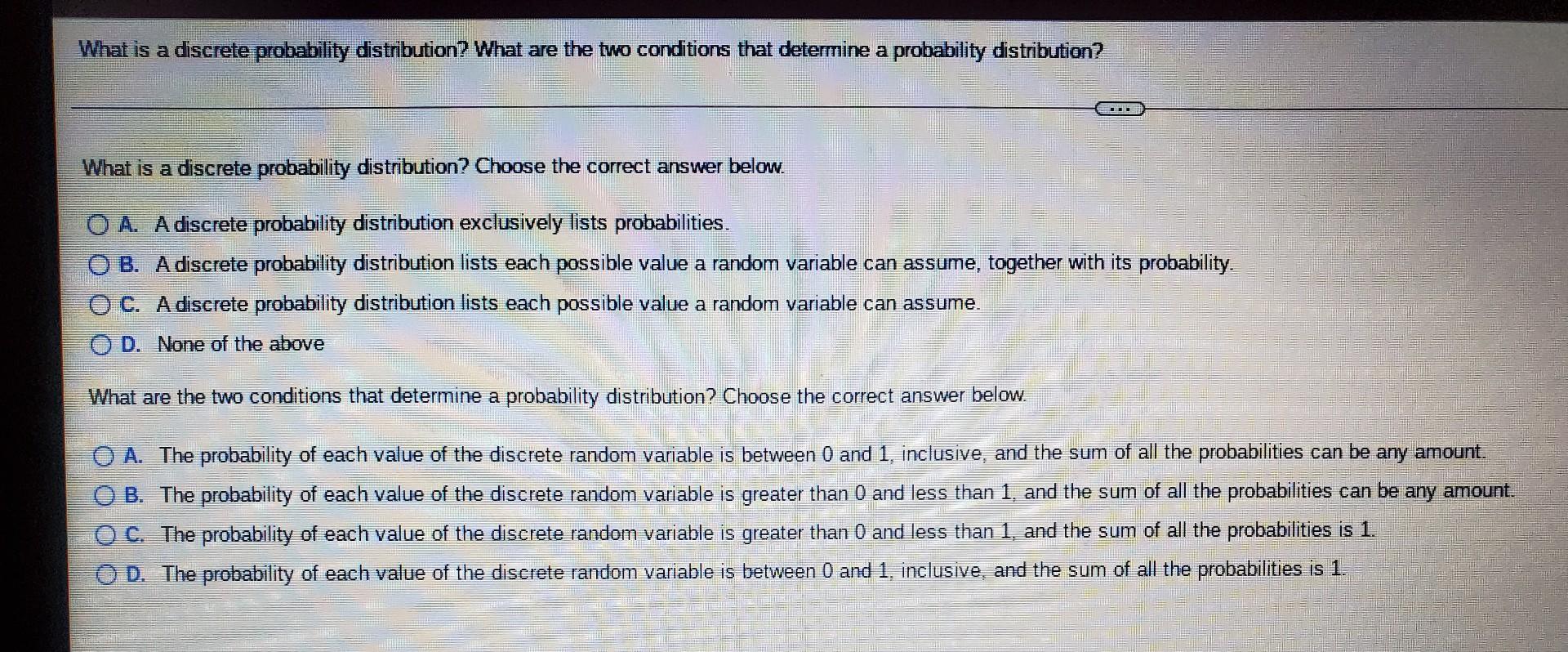 Solved What is a discrete probability distribution? What are | Chegg.com