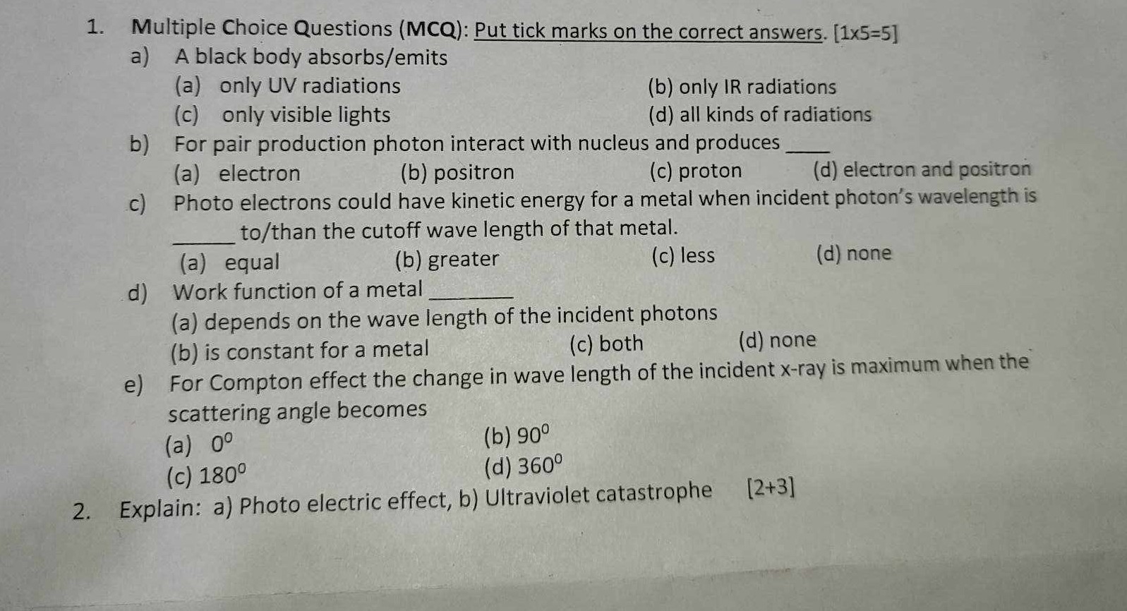 Solved Multiple Choice Questions (MCQ): Put tick marks on | Chegg.com