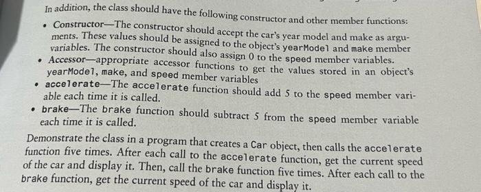 Solved 3. Car Class Write a class named Car that has the | Chegg.com