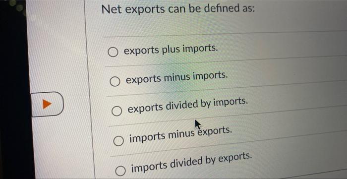 Solved Net exports can be defined as: exports plus imports. | Chegg.com