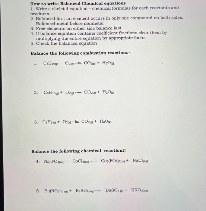 Solved How To Write Balanced Chemical Equations 1 Write A Chegg
