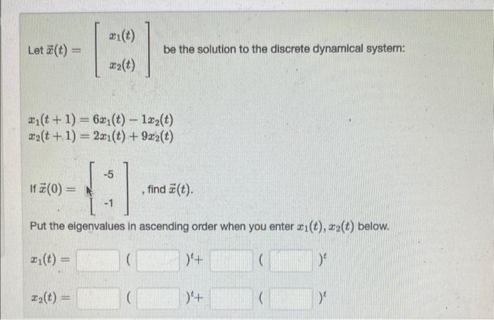 Solved Let x(t)=[x1(t)x2(t)] be the solution to the discrete | Chegg.com
