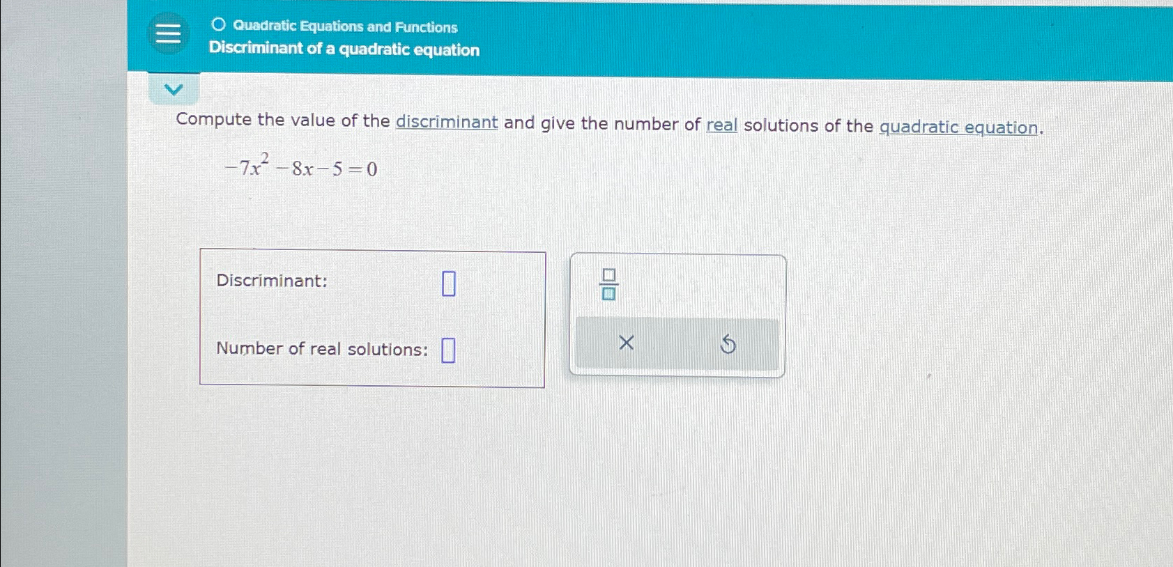 Solved Quadratic Equations and FunctionsDiscriminant of a | Chegg.com