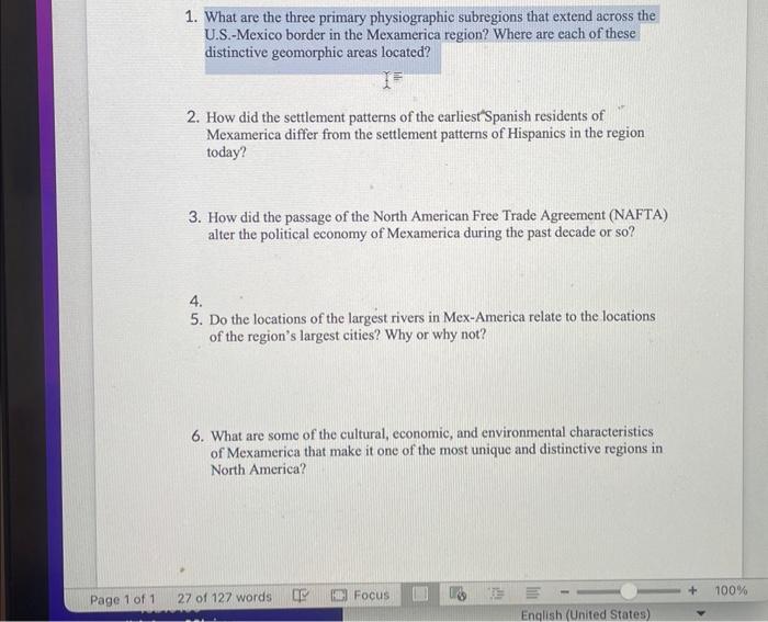 Solved 1. What are the three primary physiographic | Chegg.com