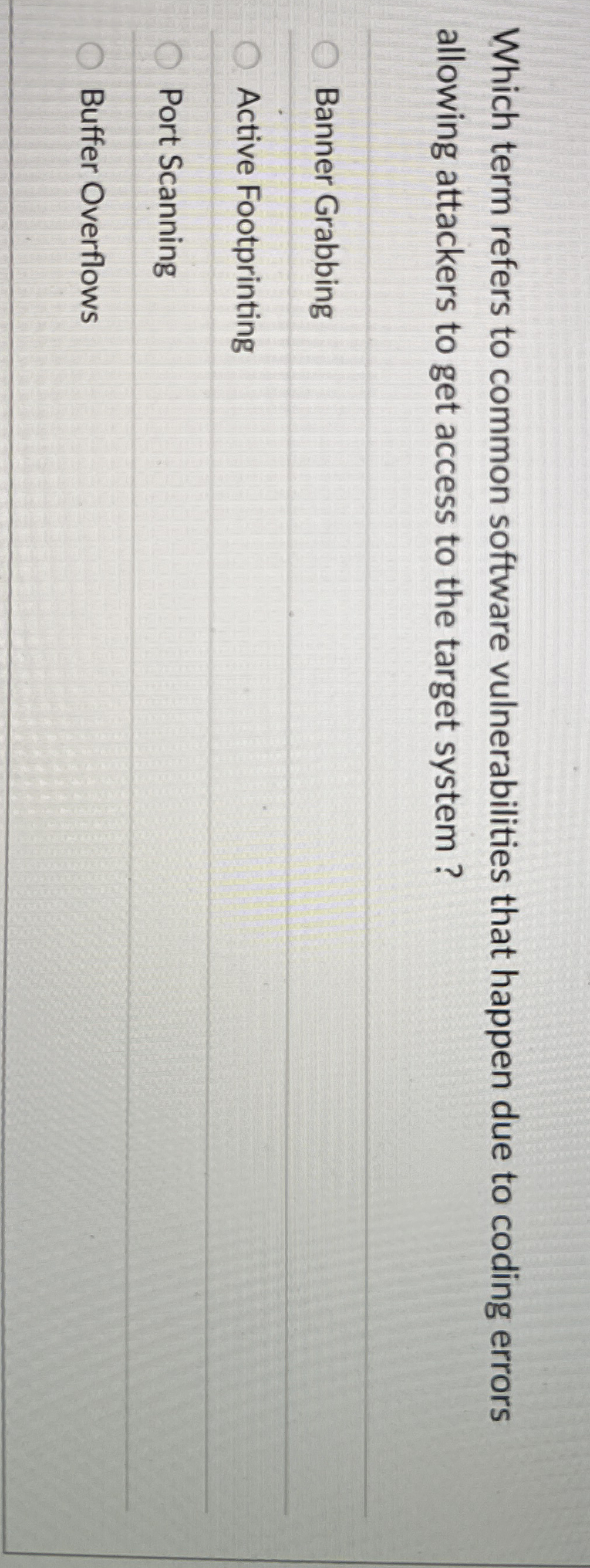 Solved Which term refers to common software vulnerabilities | Chegg.com