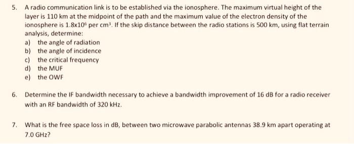 Solved 5. A radio communication link is to be established | Chegg.com
