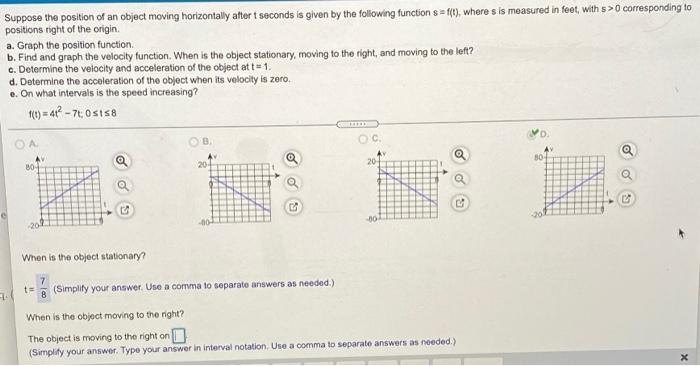 Solved Suppose the position of an object moving horizontally | Chegg.com