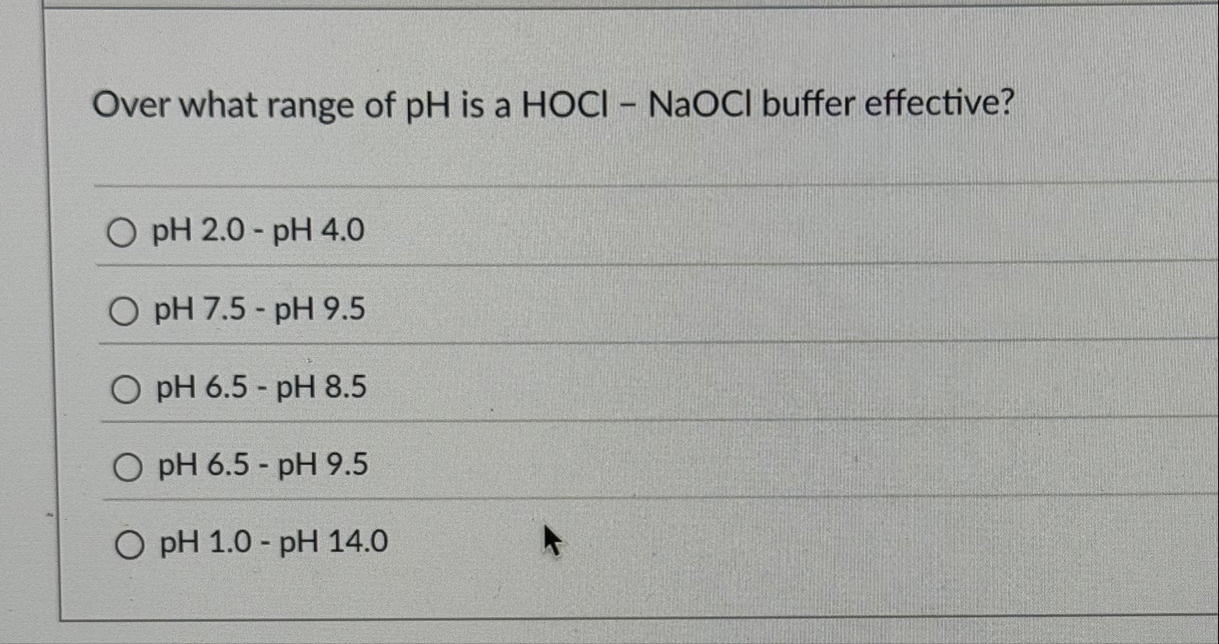 Solved Over what range of pH is a HOCl-NaOCl buffer | Chegg.com