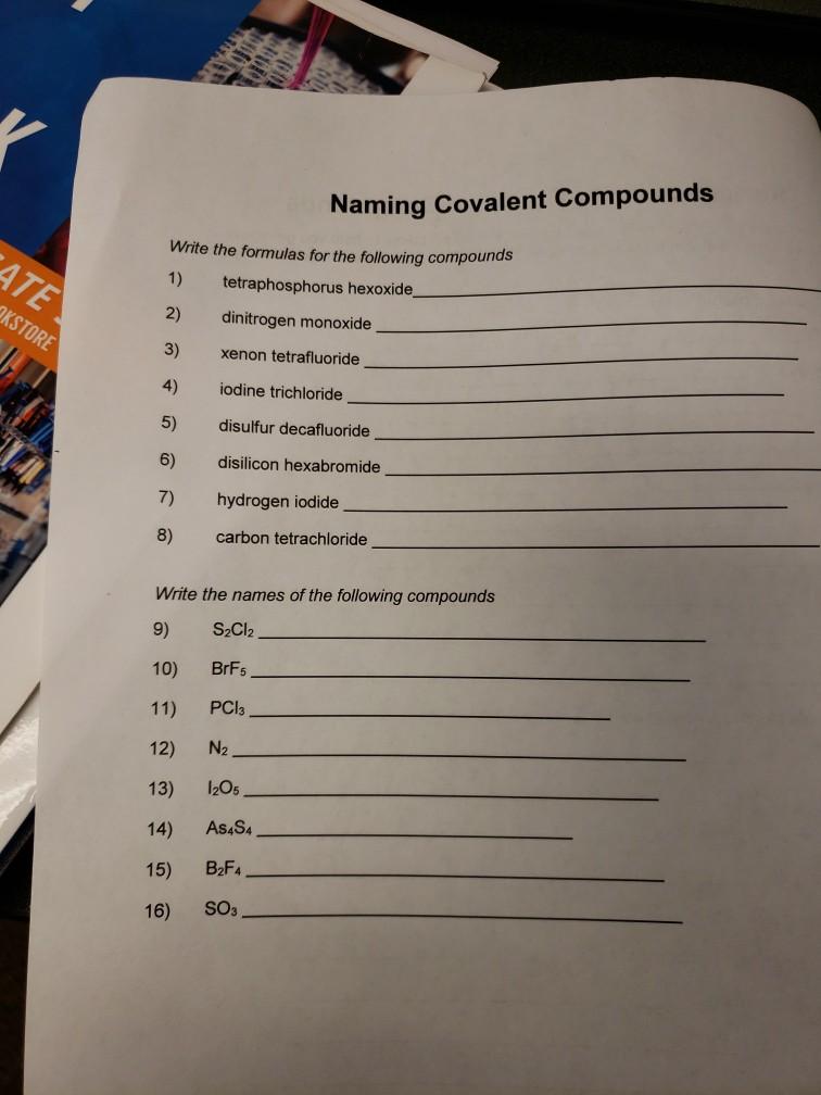 Solved Review, Naming Chemical Compounds The following are a | Chegg.com